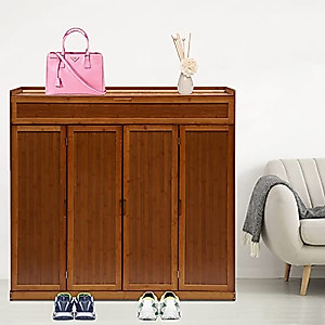 Gdrasuya10 7 Tier Shoe Rack, Bamboo Shoe Storage Cabinet with Doors Freestanding Shoes Boots Storage Shelf Organizer for Entryway Living Room Bedroom, 46 x 13 x 45.3in