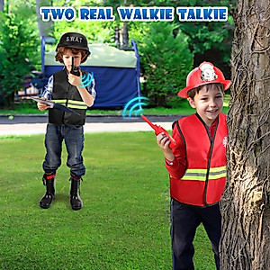 Cocojeci Boys Dress up Trunk Costumes Set,15pcs Pretend Role Play Set Fireman, Police, Construction Worker Costume with Accessories for Kids Ages 3-7