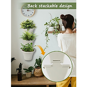 MADHOLLY 6Pcs Hanging Vertical Planter- Plastic Wall-Hanging Flowerpot with Hooks Leaky Grid- Free Combination Wall Mounted Planter for Outdoor Yard Garden Indoor Hanging Decorations (Off-White)