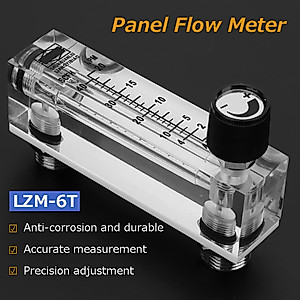 Gas Flowmeter, LZM-6T 2-20LPM/4-40SCFH Pipe Gas Flow Meter with Adjustable Control Valve, Female 1/4" BSPT Thread Interface Panel Mount Type Flowmeter for Oxygen Air Gas