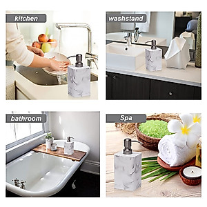 Suanti White Marble Style Hand Soap Dispenser, Refillable Liquid Decorative Soap Dispenser for Bathroom Countertop and Kitchen (14.5 Oz)