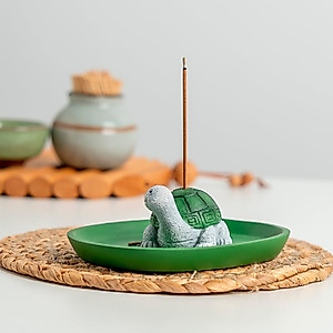 CHUNCHE Cute Turtle Incense Holder for Sticks, Incense Burner with 30 Incense Sticks, Handmade Ash Catcher for Home Decoration (Green)