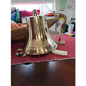 Enormous Wall Hanging Ship Bell with Rope Polished Dinner Bell Tip Bell Indoor/Outdoor Nautical Decoration Bells Variety with Mounting Hardware Bracket Ship Boat Maritime Decor (10" Brass)