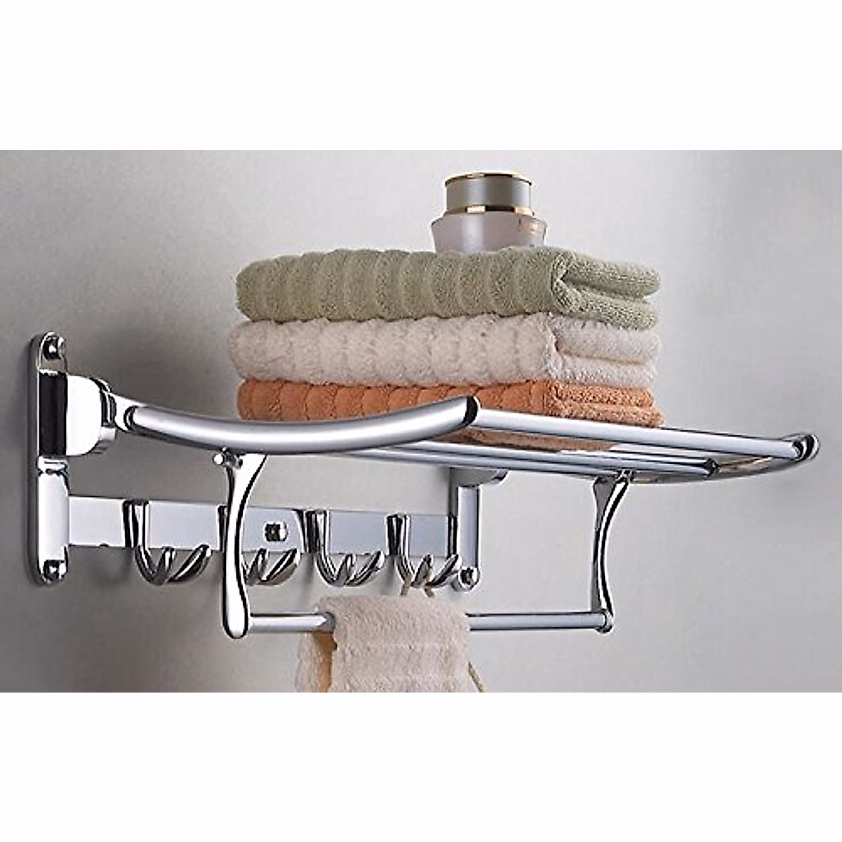 Hamhsin Stainless Steel Wall Mounted Bathroom Towel Rack Brushed Towel Shelf Towel Holder Hotel Rail Shelf Storage Holder (60cm)