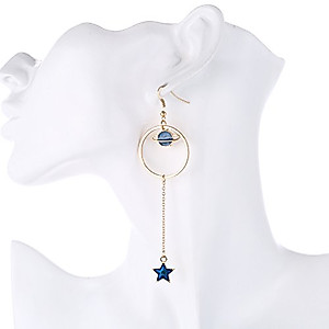 SUNSCSC Enamel Moon Star Earth Planet Drop Hook Earrings Long Pendant Dangle Jewelry for Woman (Long W757)