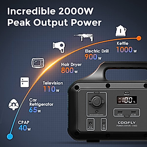 Solar Generator 1021Wh,Portable Power Station 1000W and 1x120W Solar Panel electric with 2x110V/1000W AC Outlets,Solar Power Generator with Lithium Battery Pack for Outdoor RV/Van Camping,Overlanding