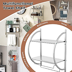 GOFLAME Wall Mounted Bathroom Shelf, 2-Tier Chrome Towel Rack with Leaky Design Shelves, Towel Bars, Chrome Bathroom Shelf for Living Room Kitchen Bathroom (1, Silver)