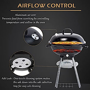 BBQ Kettle Charcoal Grill Outdoor Portable Grill Backyard Cooking Stainless Steel for Standing & Grilling Steaks, Burgers, Backyard Pitmaster & Tailgating (18" Black)