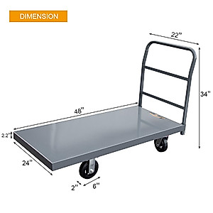 DMC-FPPS 48" L x 24" W Steel Platform Truck 2000 Lb. Loading Capacity Heavy Duty Flatbed Hand Truck Utility Push Cart with 6"x4" Rubber Casters