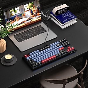 Compact 80 Percent Mechanical Gaming Keyboard, Wired tkl Mechanical Keyboard with Brown Switches, Ice Blue Backlit Keyboard 87 Keys for Windows Mac PC, Black Blue