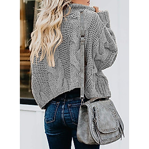 Dokotoo Women Winter Chunky Turtleneck High Neck Long Sleeve Cable Knit Sweaters Pullover Outerwear Grey S