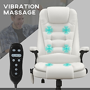 HOMCOM High Back Vibration Massage Office Chair with 6 Vibration Points, Heated Reclining PU Leather Computer Chair with Armrest and Remote, White