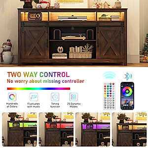 Hlivelood LED Farmhouse TV Stand for 70/65/60inch TV with Power Outlets, 32" Tall Modern TV Stands for Living Room,TV Entertainment Center with Sliding Barn Door,Sideboard Cabinet(Brown)