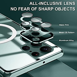 Jonwelsy Anti Peeping Case for Samsung Galaxy S22 Ultra, Double-Sided 360 Degree Protection Cover Compatible with Magsafe Anti Spy Privacy Glass Magnetic Adsorption Metal Bumper for S22U (Silver)