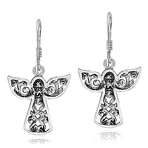 AeraVida Guardian Angel of Love Filigree Sterling Silver Dangle Earrings, 16x30mm