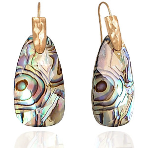 OZEL – Teardrop Earrings for Women,14K Gold Plated Hammerd Earings for Women Trendy, Made of Resin with Mother Of Pearl – Abalone (101Abalone)