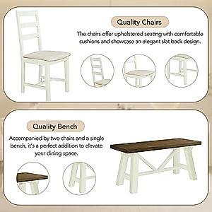 LUMISOL 4 Piece Dining Table Set with Bench for Small Space Solid Wood Kitchen Dining Room Set for 4 Persons, Farmhouse Rustic Dining Set