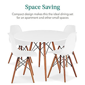 Best Choice Products 5-Piece Dining Set, Compact Mid-Century Modern Table & Chair Set for Home, Apartment w/ 4 Chairs, Plastic Seats, Wooden Legs, Metal Frame - Brown/White