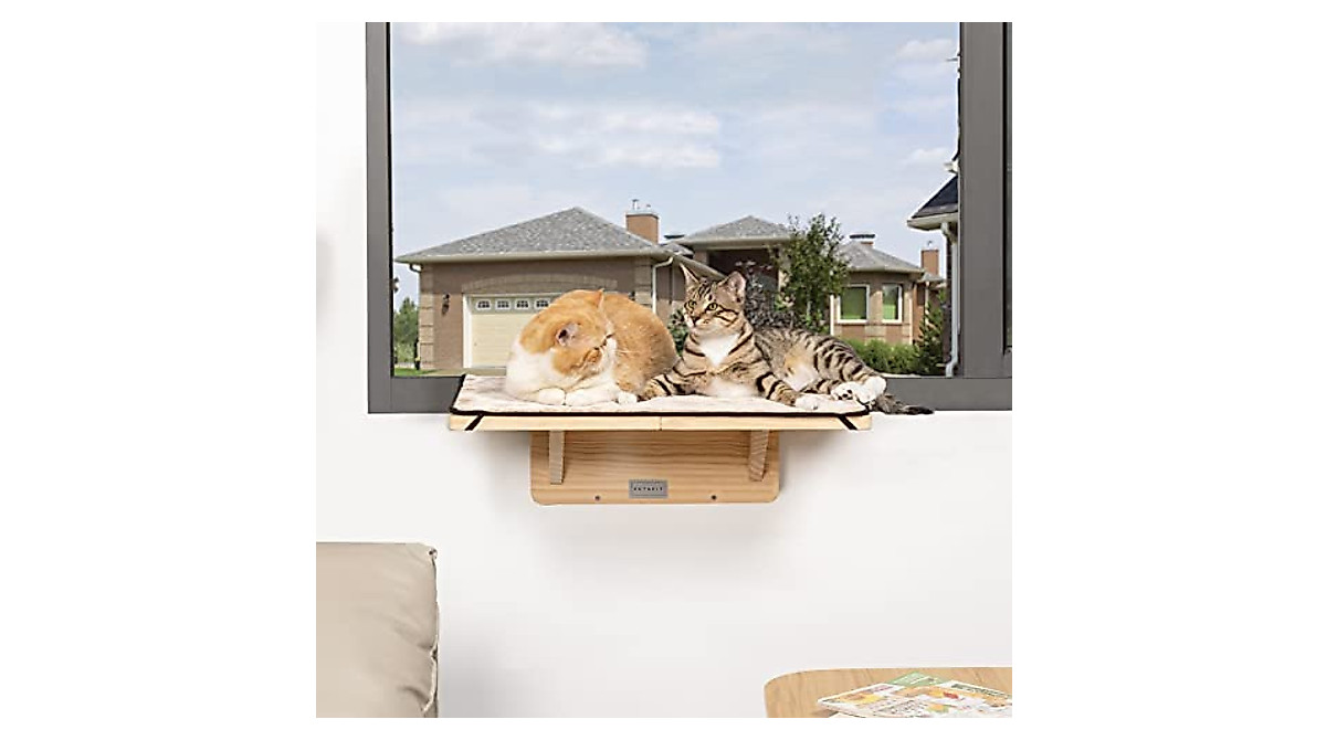 Cat Window Perch for 2 Cats - Space Saver with Fleece Mat
