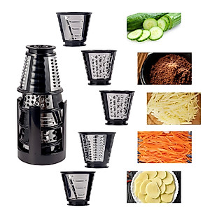 ASLATT Electric Slicer, Electric Cheese Grater for Home Kitchen Use, One-Touch Control Cheese Shredder, Salad Maker Machine for Fruits, Vegetables, Cheese Grater with 5 Attachments