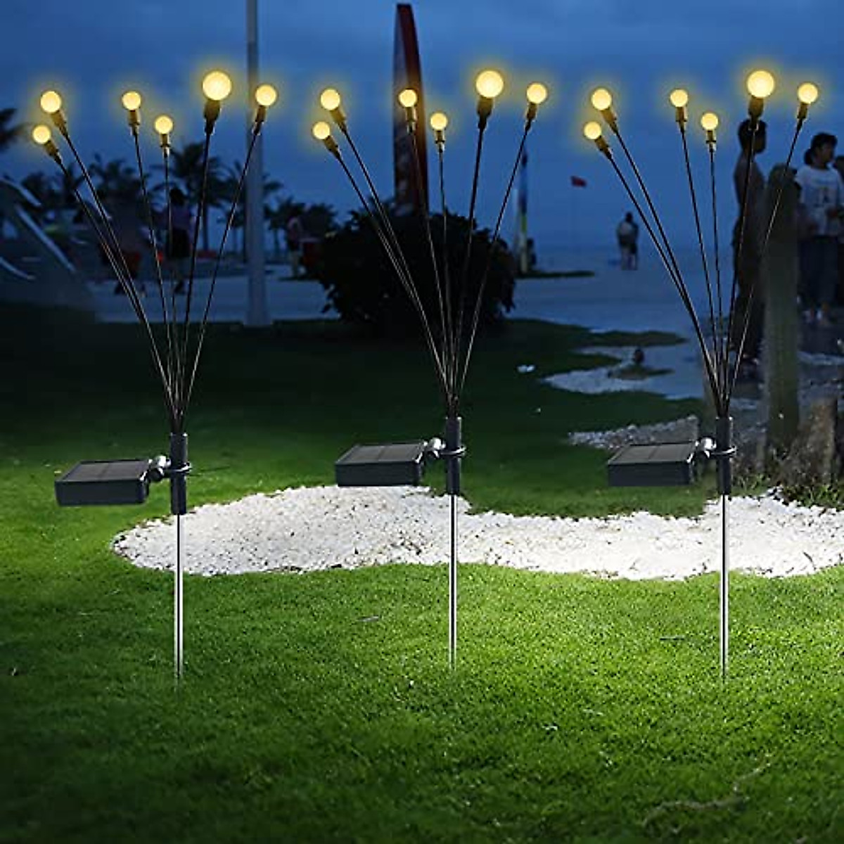 JiJiRuDU Solar Garden Lights Starburst Swaying Light Swaying When Wind Blows Solar Lights Outdoor Decorative String Lights White Cord Warm Light (Yellow, One Size)
