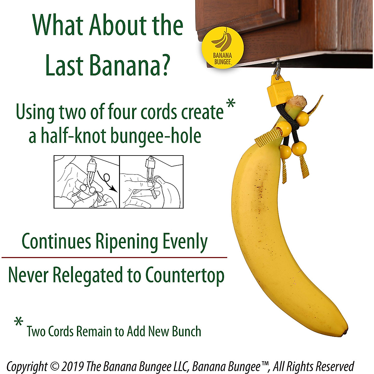 Banana Bungee The Original Banana Hanger Under Cabinet Banana Hook Under Cabinet & Banana Holder Stand Alternative - Made in The USA - Banana Storage for Multiple or Single Banana Holder Hook