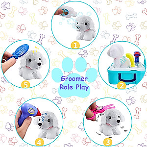 TEUVO Pet Care Play Set Doctor Kit for Kids, 16 Pcs Doctor Pretend Play Vet Dog Grooming Toys Puppy Dog Carrier Feeding Dog Backpack Gifts for Girls Boys 3-7 Years Old