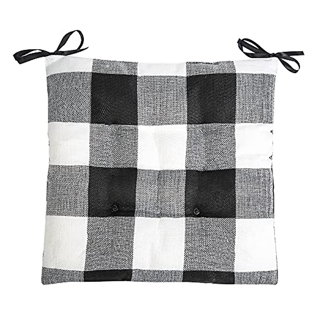 2 pcs Chair Cushions 45 x 45 cm with Ties - Buffalo Black Checks - Cotton Fabric, Rich Square Seat Cushions with Thick Fiber Filling, Large Size for Dining, Outdoor, Patio, Chair (Black Buffalo Check)