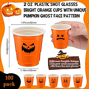 Lounsweer 100 Pcs Halloween Plastic Glasses Cups 2 Oz Disposable Cups Grimace Mini Party Plastic Glasses for Halloween Birthday Tasting Serving Samples Cups, Orange