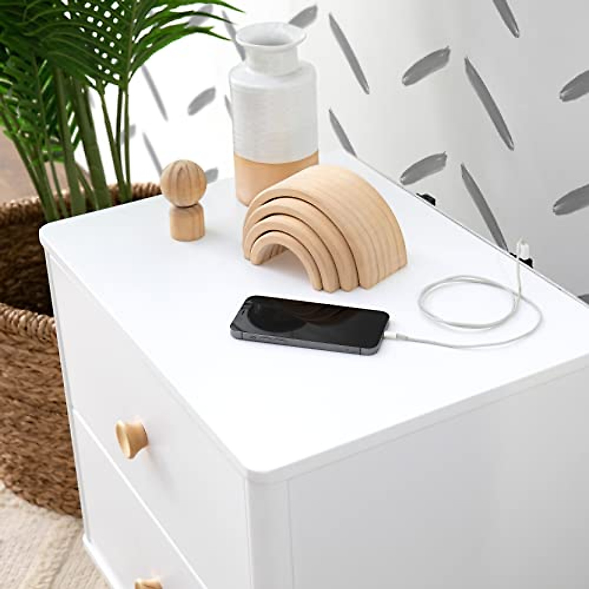 Babyletto Lolly USB Port Nightstand, in White and Natural