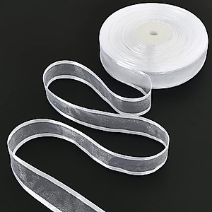 TONIFUL 1 Inch x 25 Yards White Sheer Organza Ribbon with Satin Chiffon Ribbon for Gift Wrapping Wedding Birthday Party Decoration Craft Bow Christmas Valentine's Day Floral Flower Wrapping Ribbons