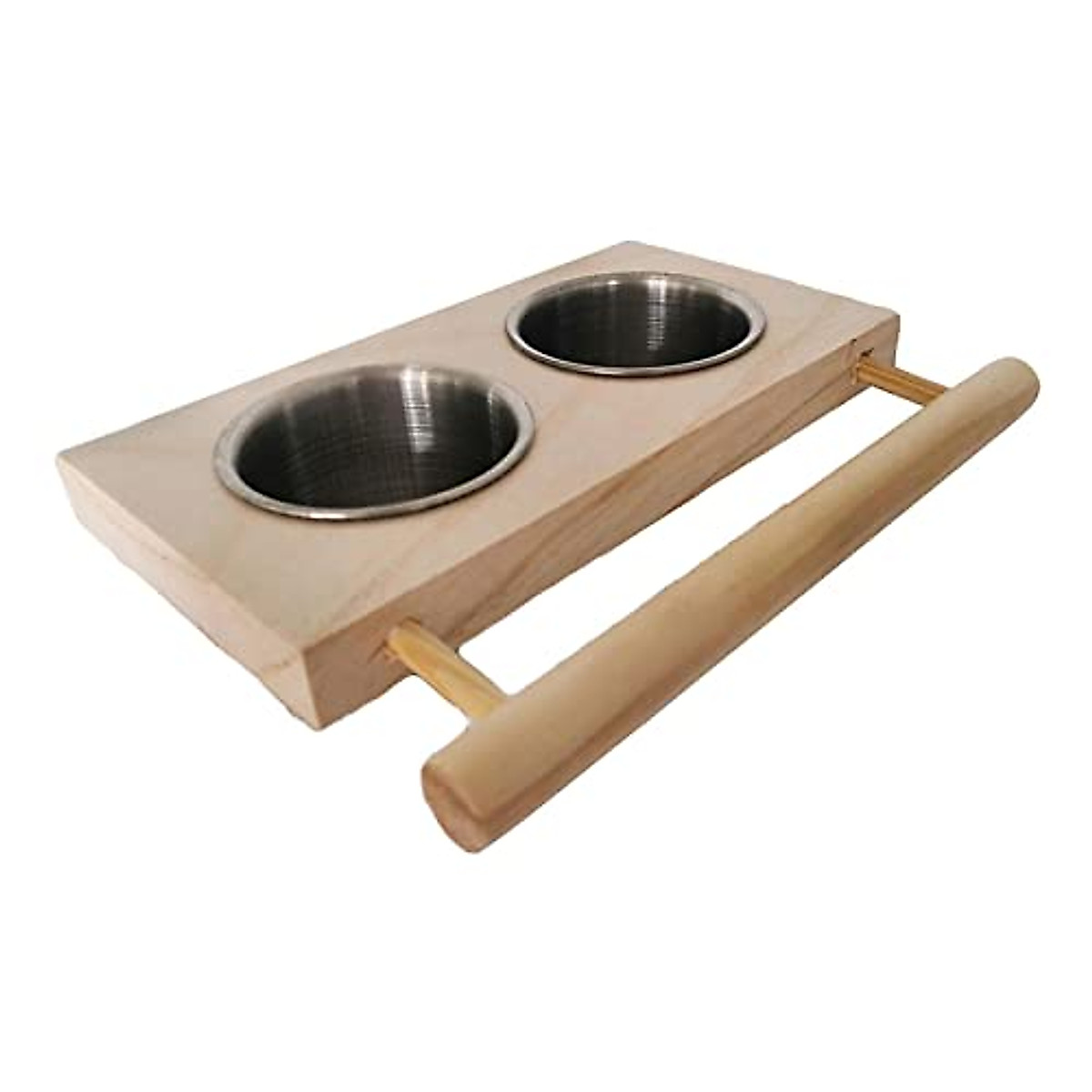 homozy Bird Feeding Dish Cups with Wooden Platform for Parrot Parakeets Cockatiels