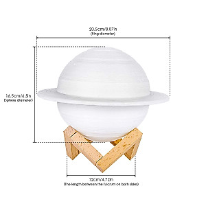 SOONHUA Saturn Lamp, 8.6 inch Moon Lamp 16 Colors LED Moon Night Light USB Rechargeable with Remote&Touch Control Bedside Lamp Gifts for Boys Girls Kids Friends Birthday