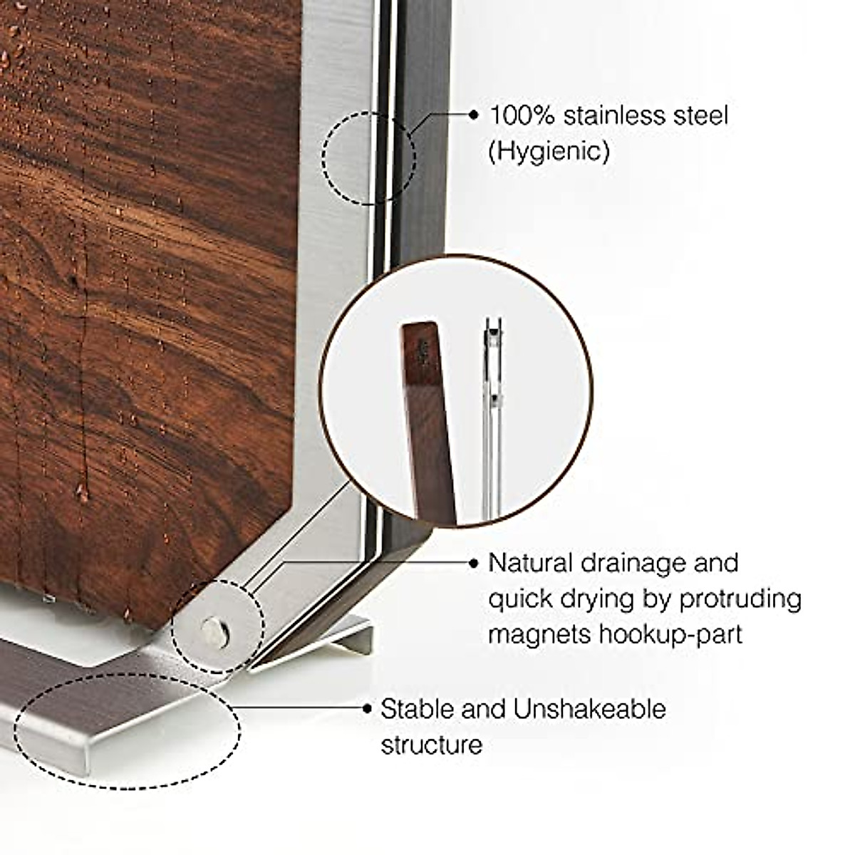 Heriter I Solid Walnut Octagonal Wood Cutting & Serving Board with Stainless Steel Stand/Frame I Modern kitchen I Clean up kitchen I wood cutting boards x 1, Magnetic Stainless Steel Stand x 1