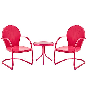 Marcytop Outdoor Bistro Set, 3 Pieces Retro Metal Porch Furniture Set, All-Weather Patio Bistro Set, 2 C-Spring Metal Chairs and Round Side Table for Porch, Garden, Lawn and Balcony, Rose