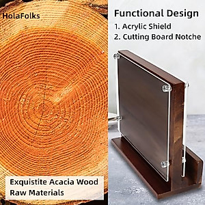Kitchen Magnetic Knife Block with Acrylic Shield Acacia Wood Double Side Knife Holder Rack Stands with Strong Enhanced Magnets Multifunctional Storage Knife Stand for Kitchen Cutlery Display Organizer