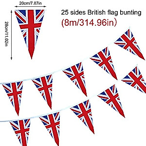 Uwariloy 23/26ft Union Jack Bunting Banner with 20 | 25 Triangle Flags for Queen Plati-num Jubilee Decorations, Royal Events Patriotic Street Party Decorations
