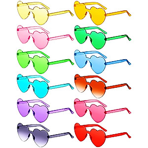 CHENGU 12 Pairs Summer Heart Rimless Sunglasses for Women Transparent Trendy Heart Sunglasses, Bachelorette Party(Bright Colors)