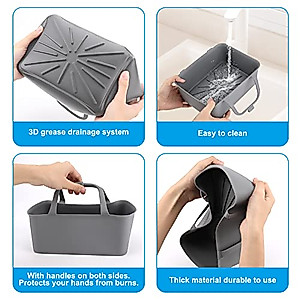 10QT Air Fryer Silicone Liners for Ninja，2Pcs Rectangular Airfryer Silicone Accessories Long Handle, Reusable Airfryer Pot Replacement Baking Tray Basket for Ninja DZ401 DZ550 Foodi 10 Quart