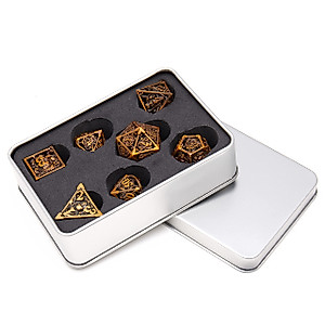 YZDHERO Hollow Metal DND Dice Set Polyhedral D&D Dice 7pcs for Call of Cthulhu, Dungeons and Dragons RPG MTG Table Games Pathfinder Shadowrun (Silver)