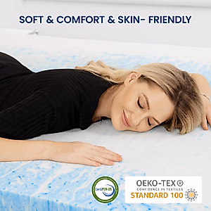 Memory Foam Mattress Topper Queen 3 Inch - Flexpedic Cooling Gel Foam Mattress Topper Queen Pad for Back Pain Relief - Ventilated and Breathable - CertiPUR-US Certified - Soft & Blue