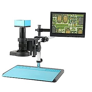 Lab Microscope Slides 4K 8MP USB HDMI LAN Video Microscope Measuring Camera + 100X/130X/180X/300X/200X/500X Zoom Lens for PCB Soldering Phone Repair PCB Inspection Microscope Parts (Color : D, Size
