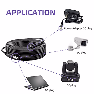 Power Extension Cable 2-Pack 33Feet 5.5mm x 2.1mm 12 Volt Male to Female Plug Cord for CCTV IP Security Camera DVRs and More Devices Black