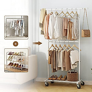 Gewudraw Metal Garment Rack on Wheels and Portable Closet Wardrobe Rack