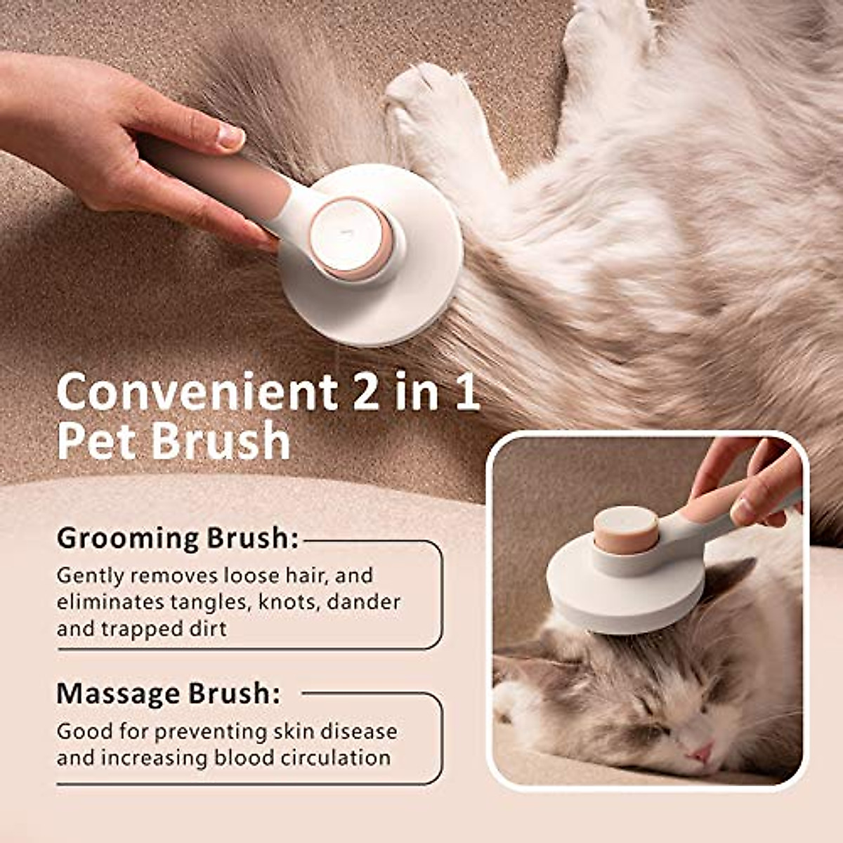 Cat Grooming Brush, Baytion Self Cleaning Cat Brushes for Dogs Cats for Long Haired & Short Hair Gently to Remove Loose Undercoat, Mats Tangled