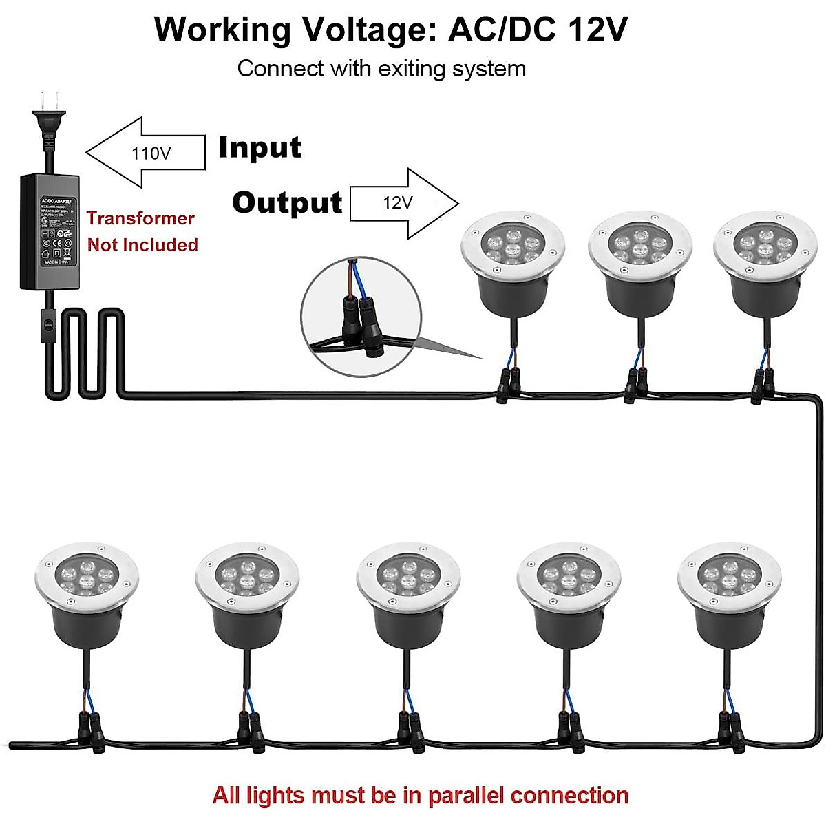 Familite In Ground Well Lights, 7W Landscape Pathway Lights, Low Voltage AC/DC 12V, IP67 Waterproof Outdoor Floodlights for Lawn Driveway Deck Stair Fences Trees Patio, Pack of 2