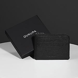 AOLUC Top Grain Genuine Leather Small Slim Mini Change Wallets for Women RFID Blocking Pocket Zipper Wallet Ladies Card Case Coin Purse with ID Window