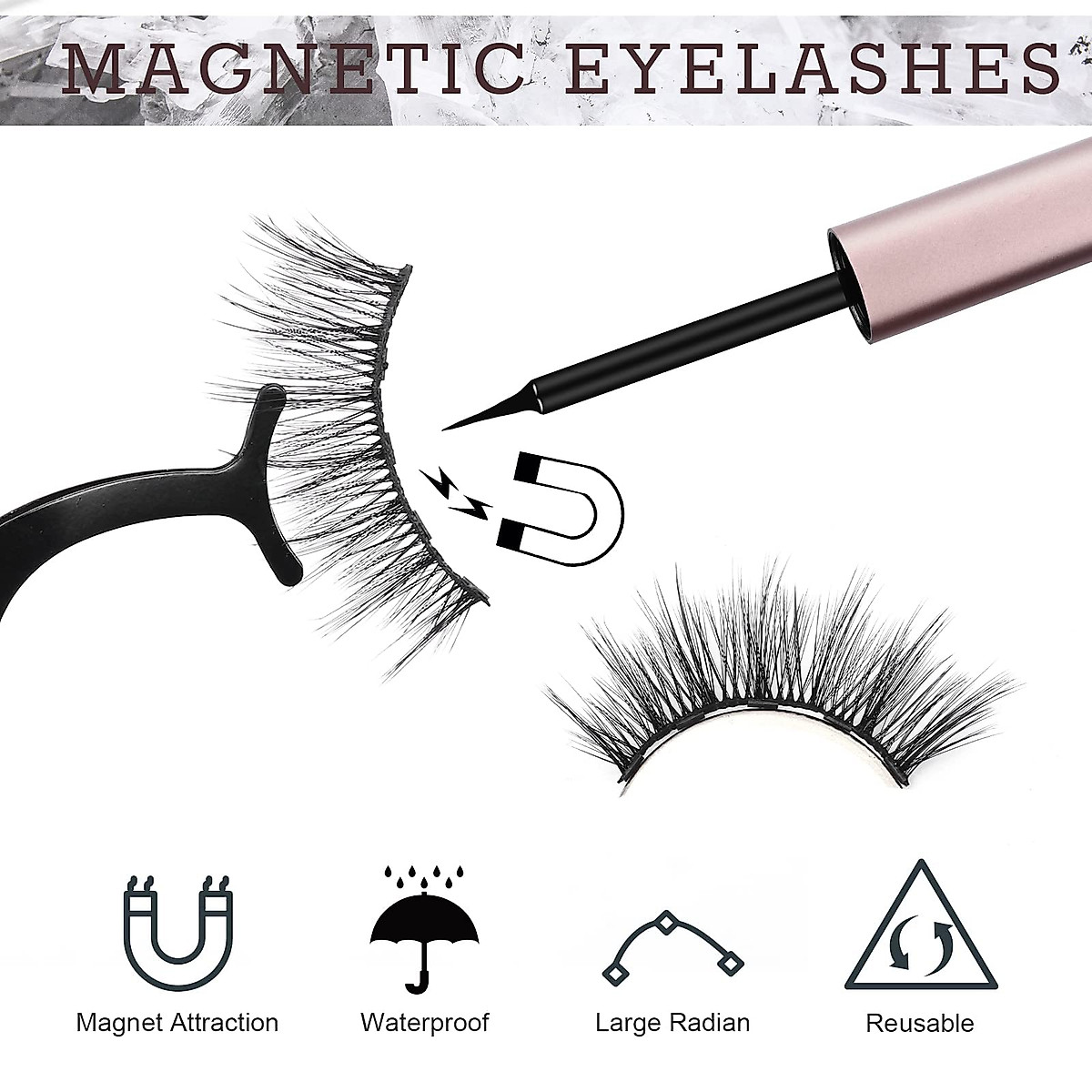 20 Kinds of 3D 5D Magnetic Eyelash Kit with Different Density, Magnetic Eyelashes with 4 Magnetic Eyelash Glue and 2 Tweezers, for Women and Girls Natural Look No Glue Needed