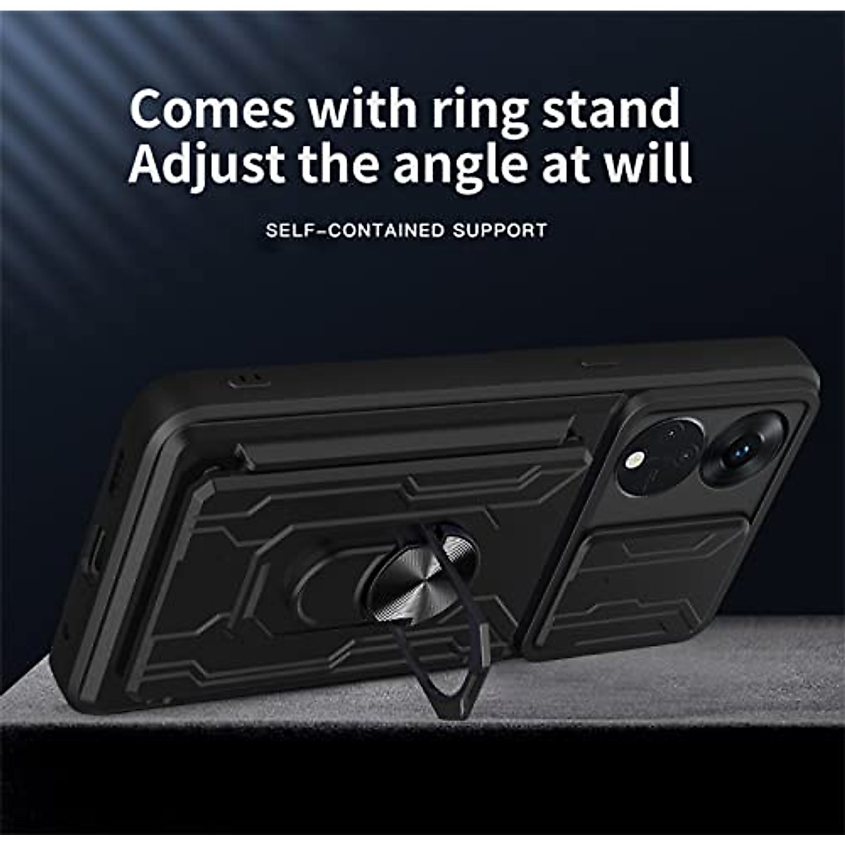 CCSmall for Oppo Reno8 T 5G Case with Slide Camera Cover, Heavy Duty Protective with Ring Kickstand & Card Holder Cell Phone Case for Oppo Reno8 T 5G LJK Red