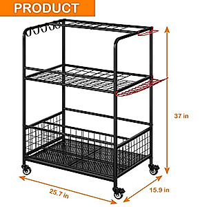 Garden Tool Storage Organizer with Wheels, Yard Tool Stand Holder Racks, Garage Tool Rack, Garden Tool Rolling Cart, Garage Organizers and Storage Hold Garden Tools for Garage Lawn and Outdoor